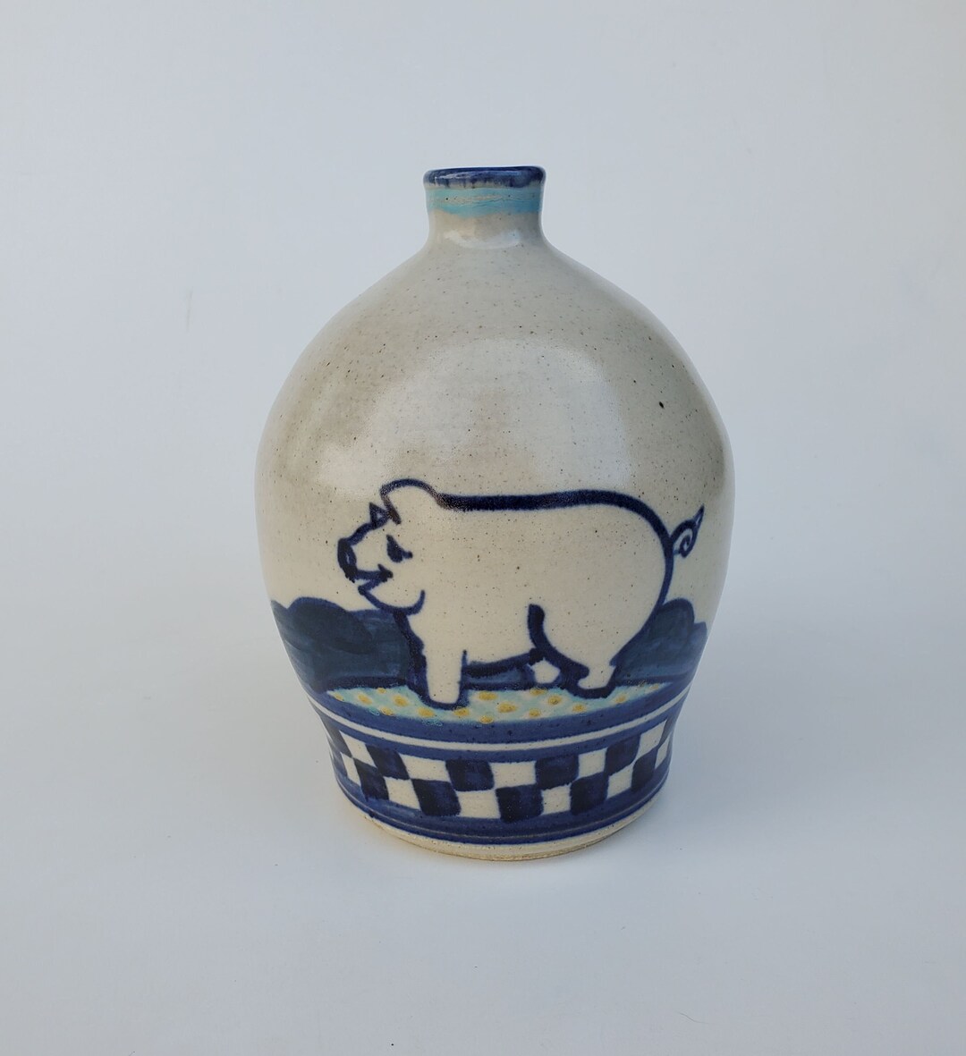 Debbie Dean Studio Pottery Curley Tail Pig Design Handled Jug - Blue ...