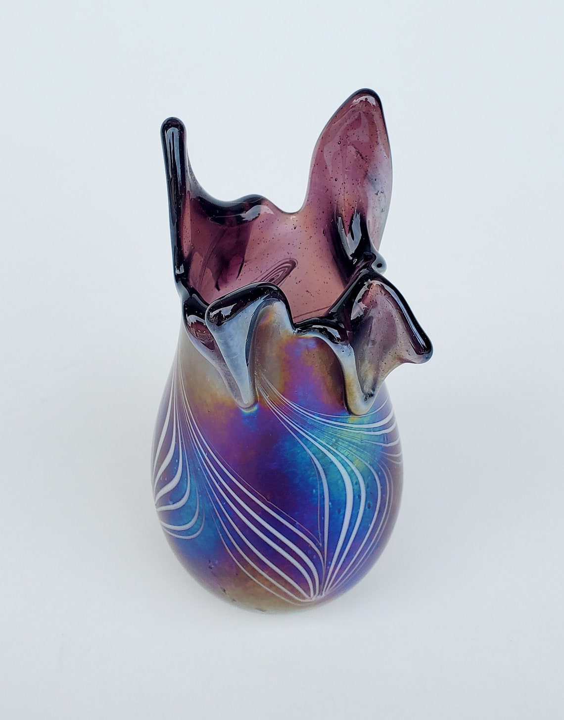 Joe Piasecki Art Glass Sculpture Vase Iridescent Purple - Etsy
