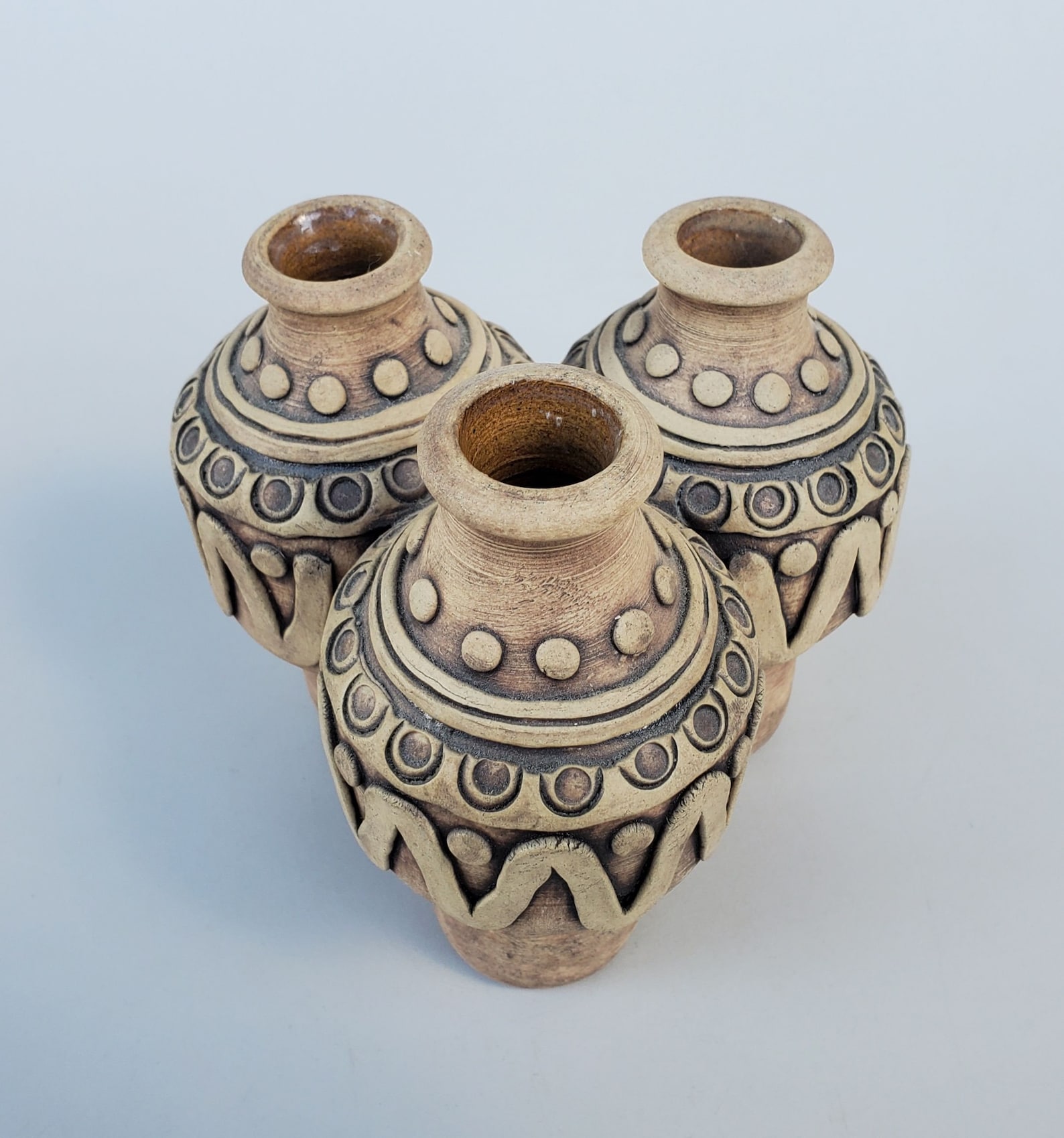 Joanne Strandwold Northwest Studio Pottery Unique Tripod Triple Bottle ...