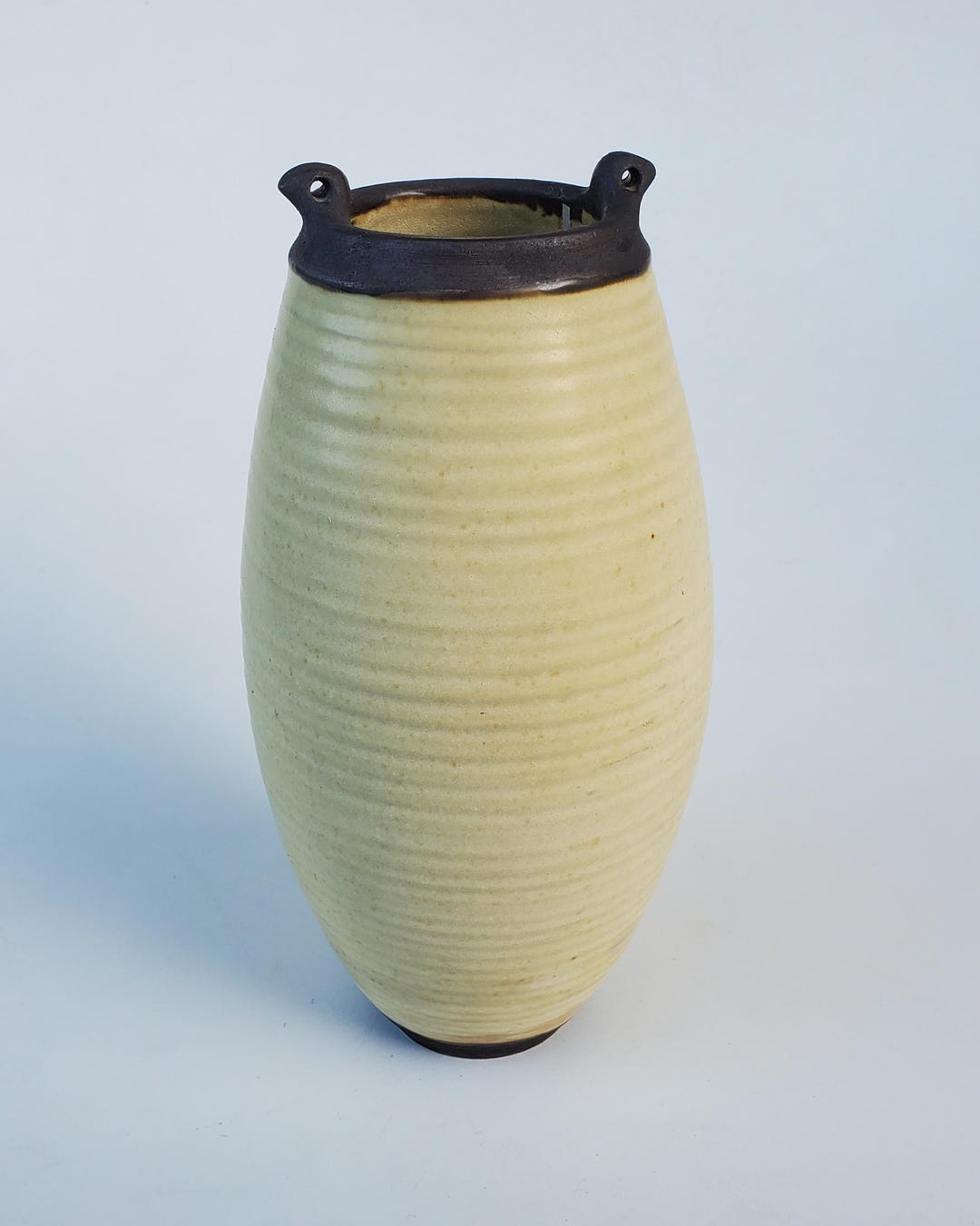 Otto Heino Hand Thrown Handled Studio Pottery Vase - Pale Yellow Glaze ...