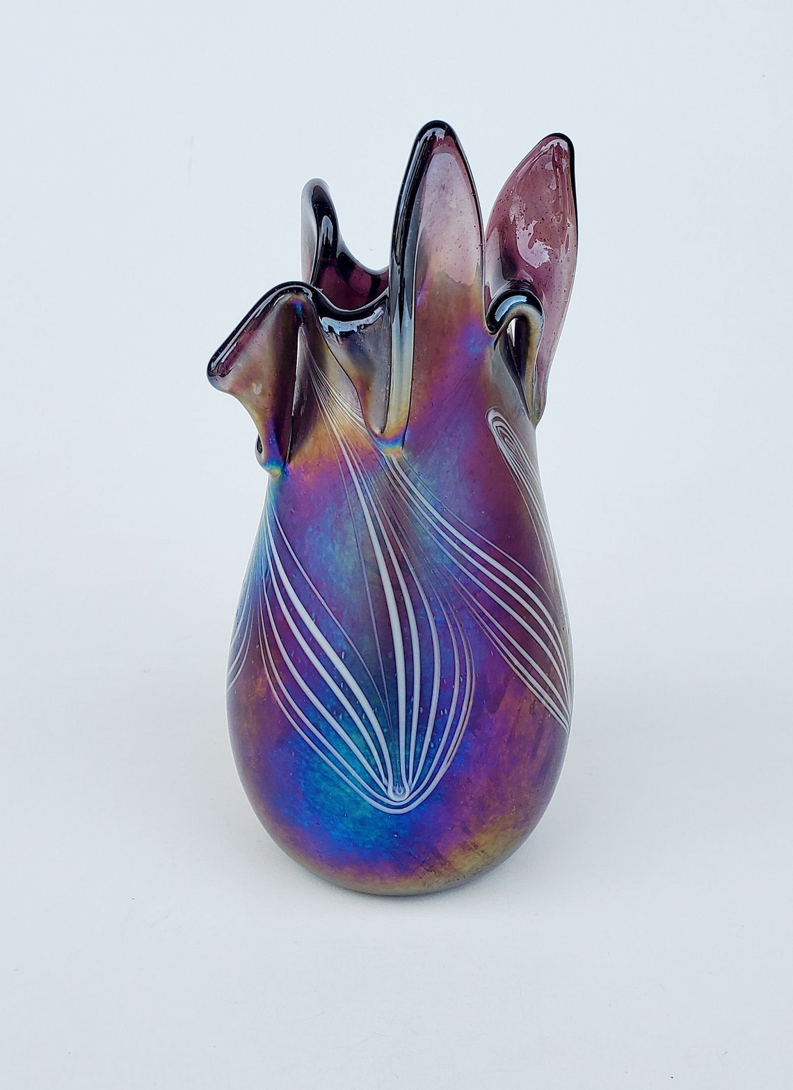 Joe Piasecki Art Glass Sculpture Vase Iridescent Purple - Etsy