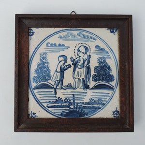 Early Framed Dutch Tile Biblical Scenes - Set of Two Old Tiles - Jesus ...