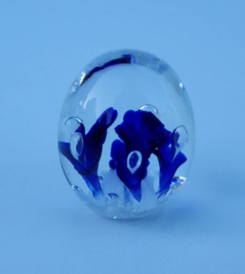 Joe Rice House of Glass Art Glass Paperweight Blue Floral - Etsy