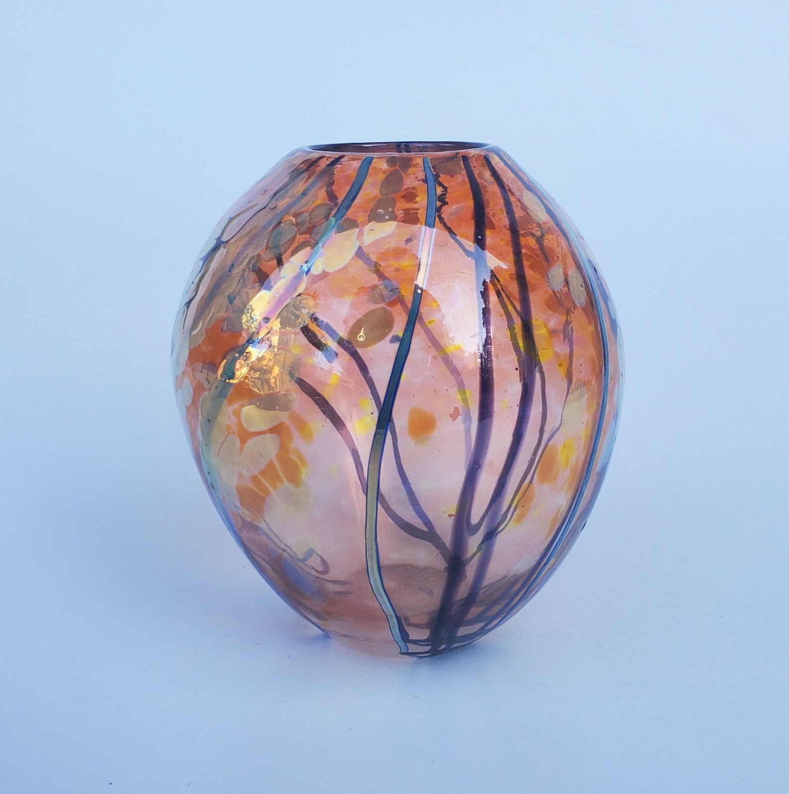 Tim Lazer California Art Glass Vase - Iridescent Gold Oil Spot Vase ...