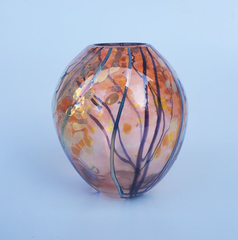 Tim Lazer California Art Glass Vase - Iridescent Gold Oil Spot Vase ...