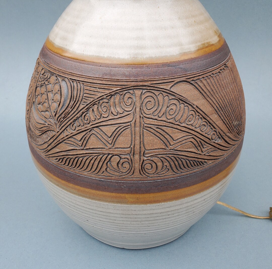 Nick Blaisdell Colorado Studio Pottery Lamp - Finely Carved Floral ...