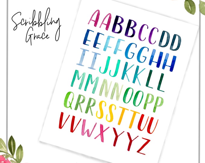 Watercolor Alphabet Printable Bible Journaling Scrapbooking Ephemera ...