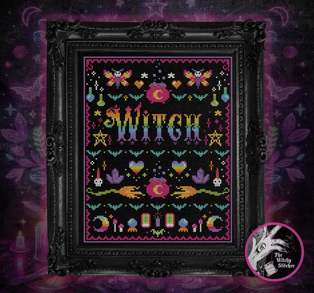 Neon Goth Witch Sampler - Cross Stitch Pattern - Retro, 90's, Vintage ...