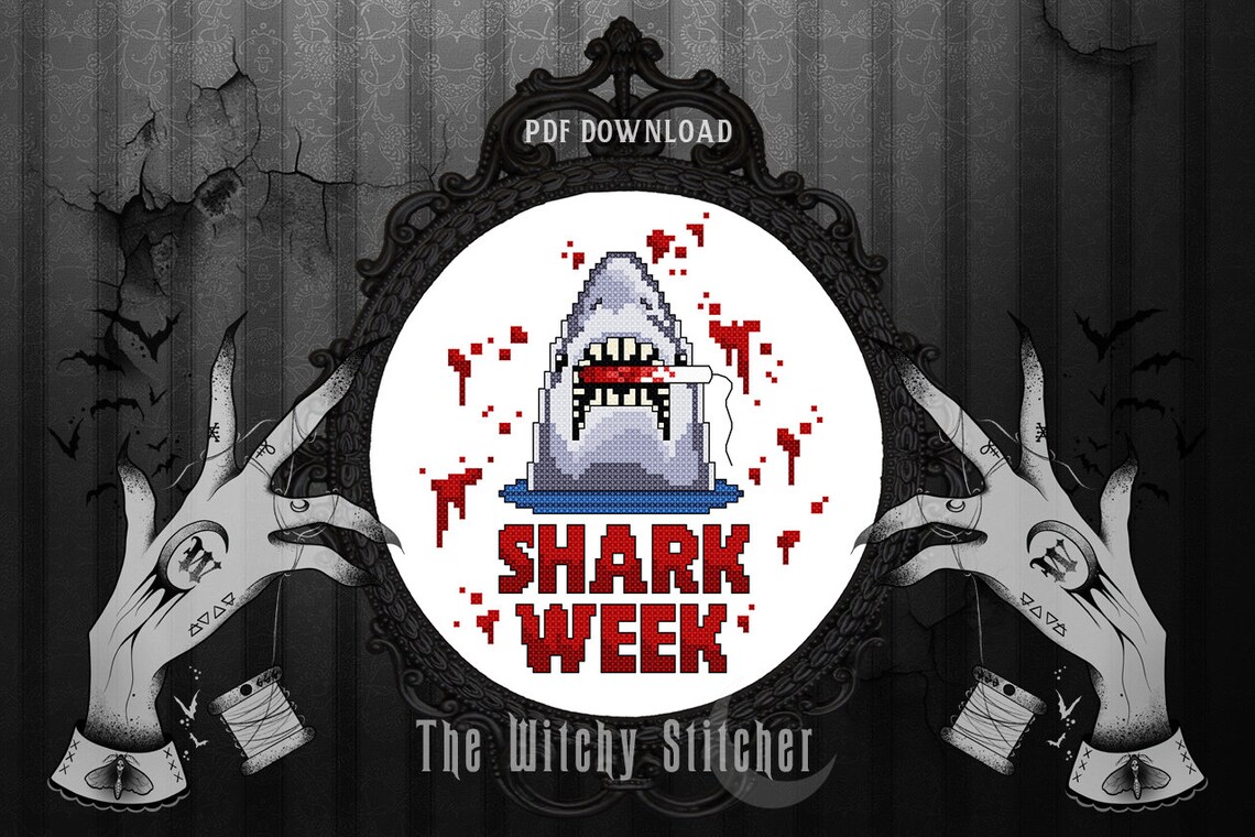 Shark Week Tampon - Cross Stitch Pattern - Modern, Funny, Subversion ...