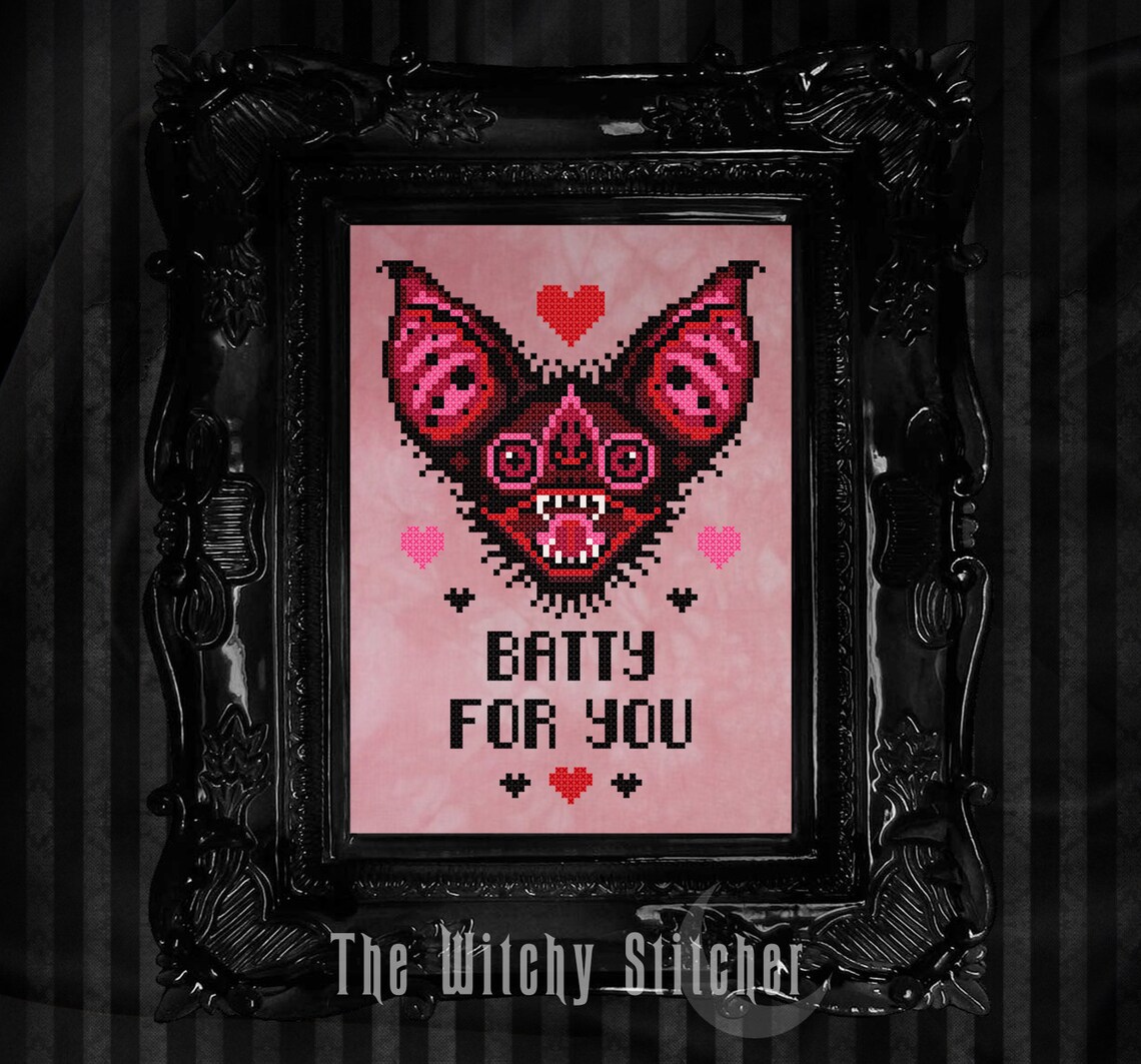 Batty for You Cross Stitch Pattern Love Valentine's - Etsy