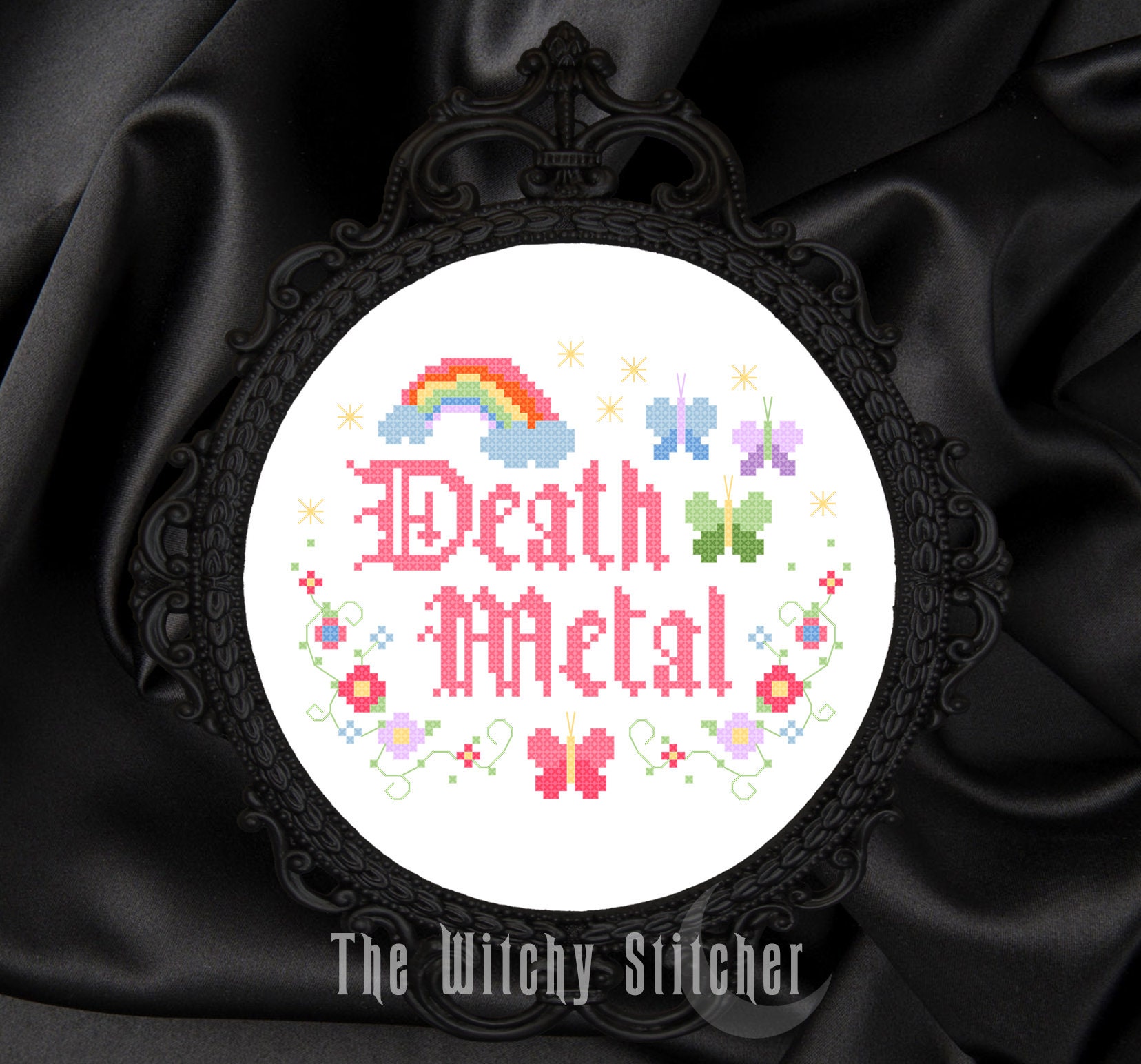 Death Metal Gothic Cross Stitch Pattern Hail Satan Black | Etsy Canada