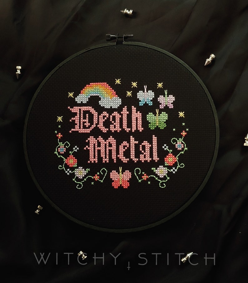 Death Metal Gothic Cross Stitch Pattern Hail Satan Black | Etsy