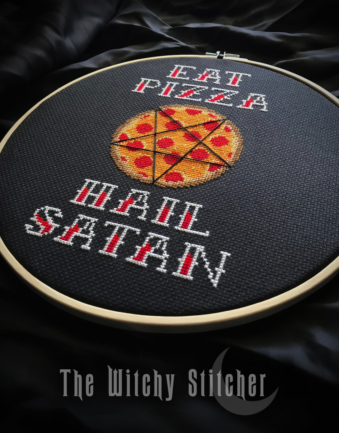 Eat Pizza Hail Satan - Occult Cross Stitch Pattern - Funny, Rude ...
