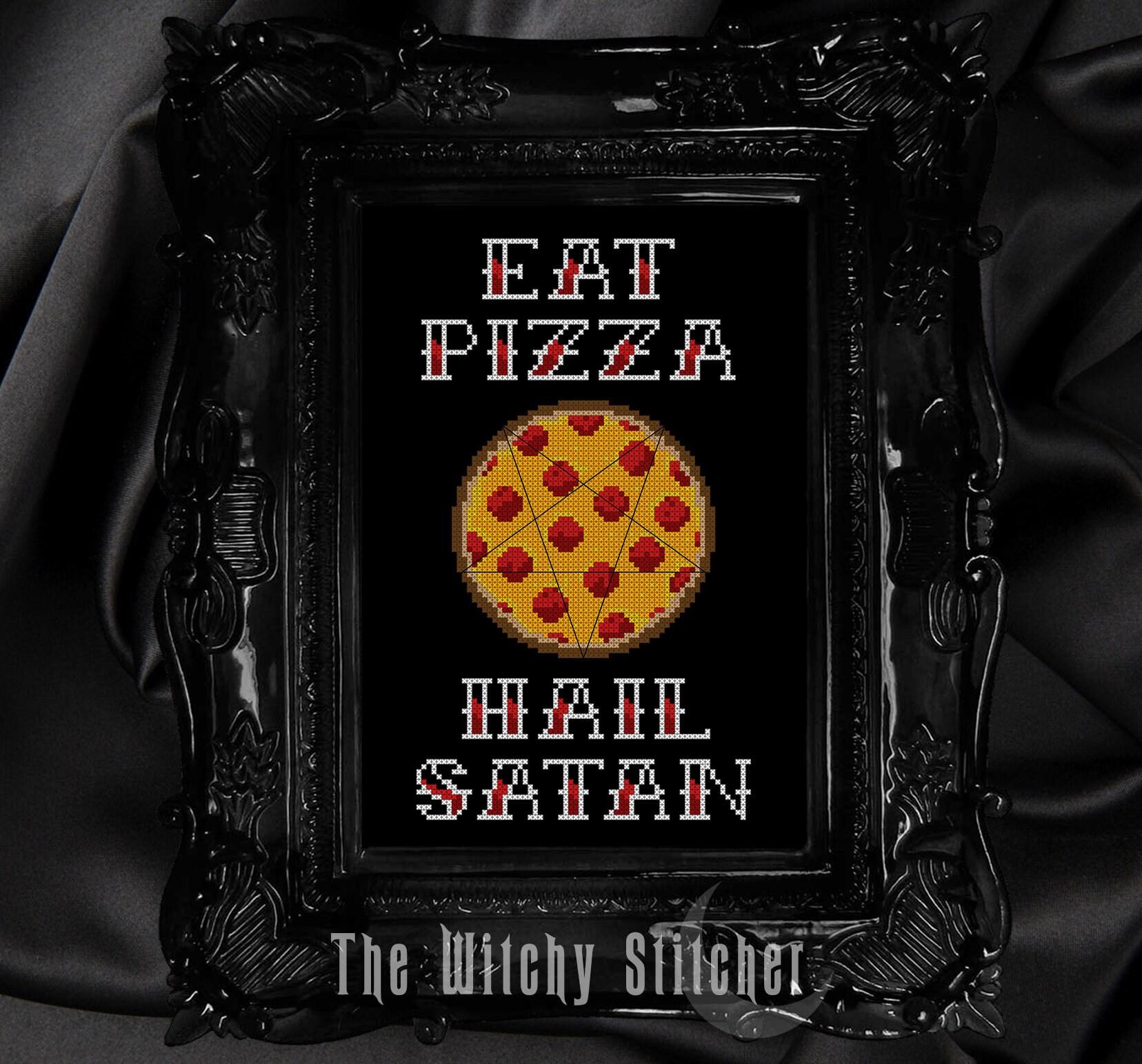 Eat Pizza Hail Satan Occult Cross Stitch Pattern Funny | Etsy