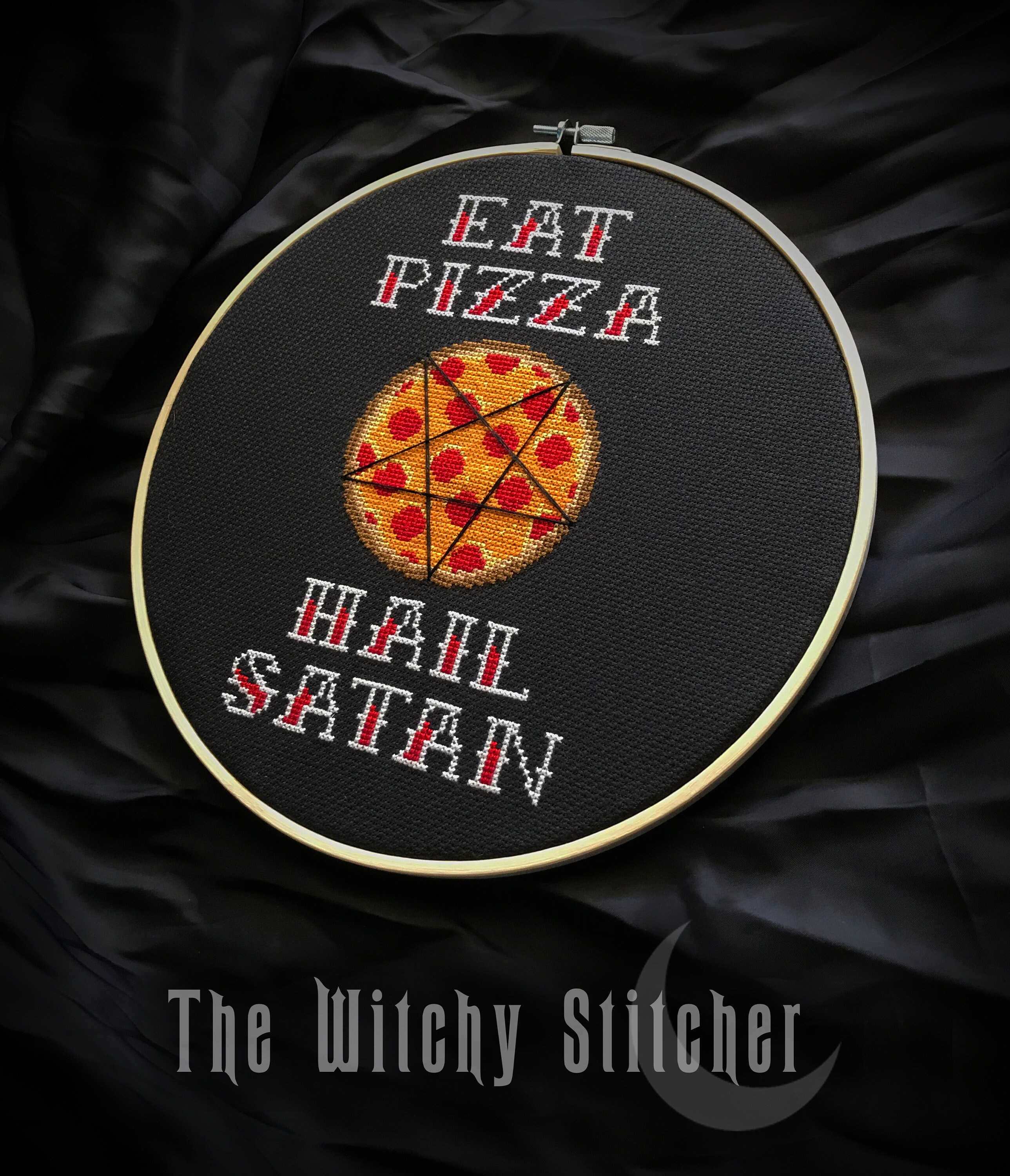 Eat Pizza Hail Satan Occult Cross Stitch Pattern Funny | Etsy