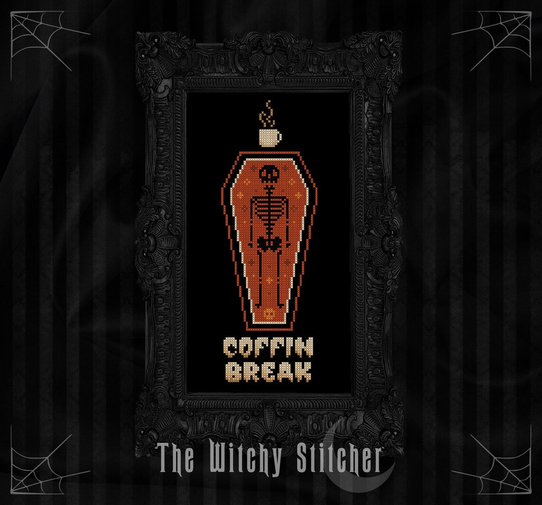 Coffin Break - Cross Stitch Pattern - Coffee, Tea, Halloween, Modern ...
