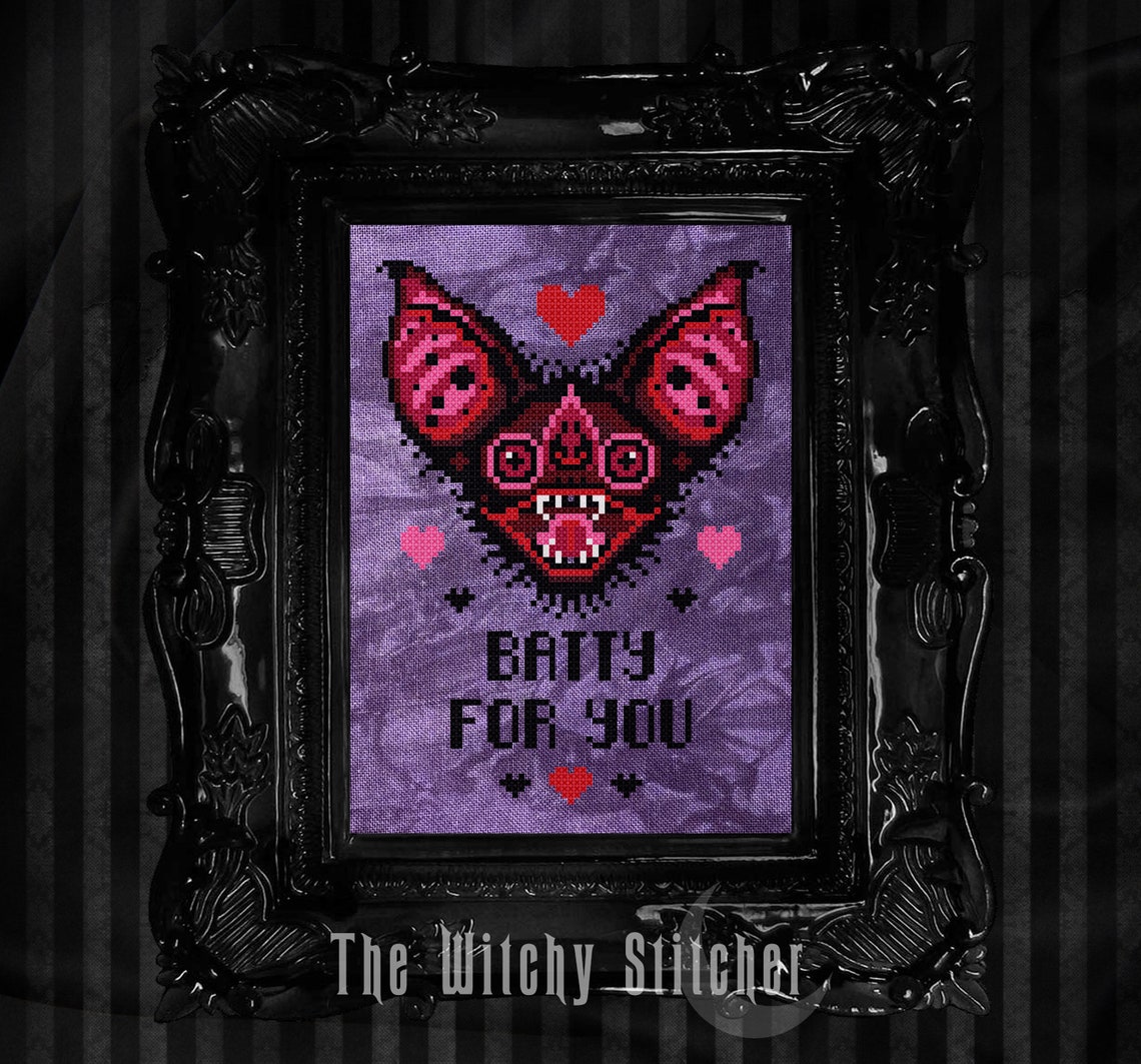 Batty for You Cross Stitch Pattern Love Valentine's - Etsy