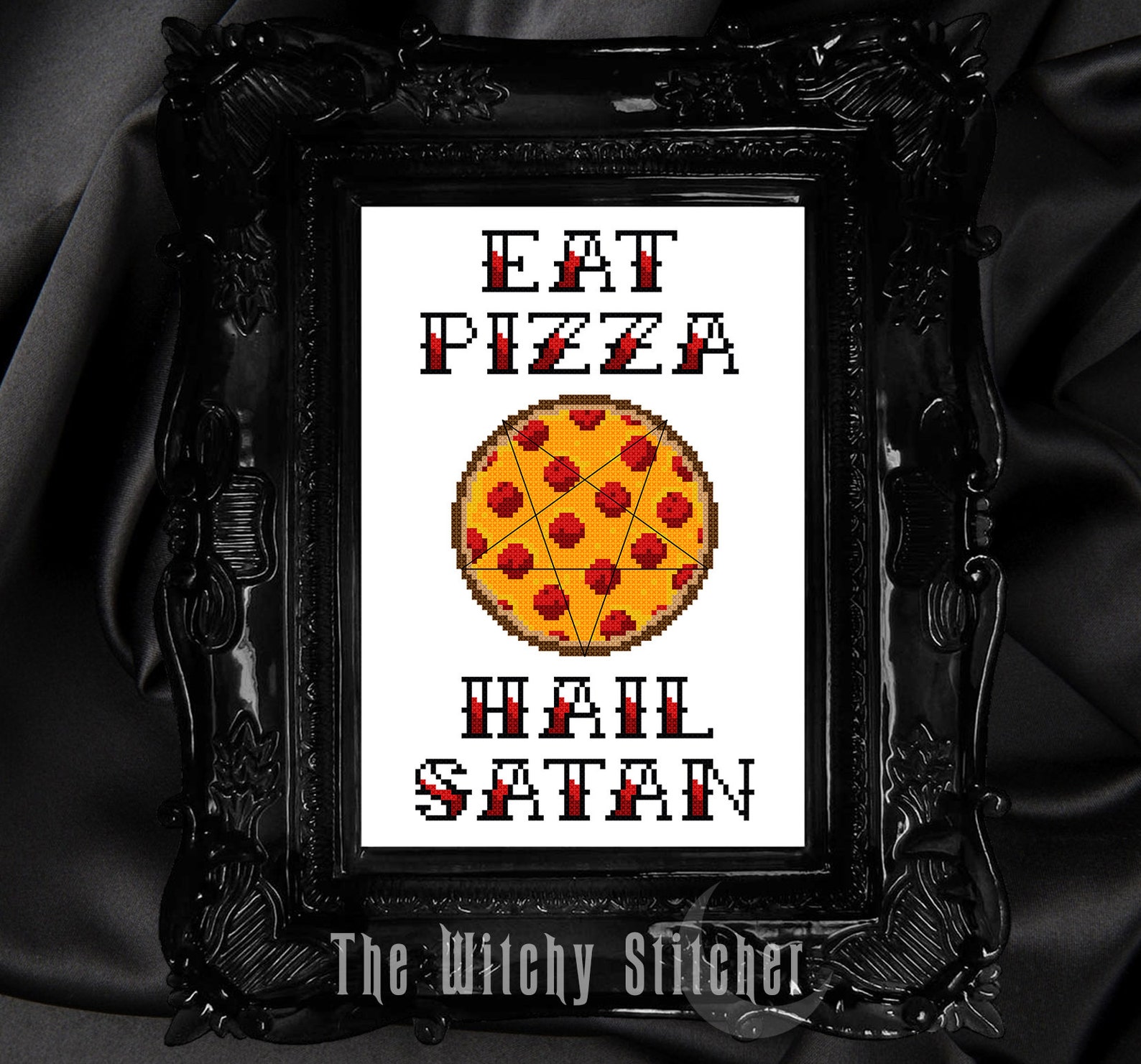 Eat Pizza Hail Satan Occult Cross Stitch Pattern Funny | Etsy