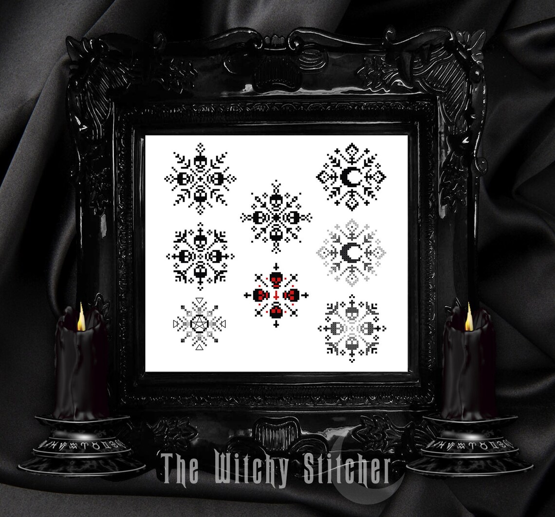 Gothic Snowflake Set Cross Stitch Pattern Modern Macabre | Etsy