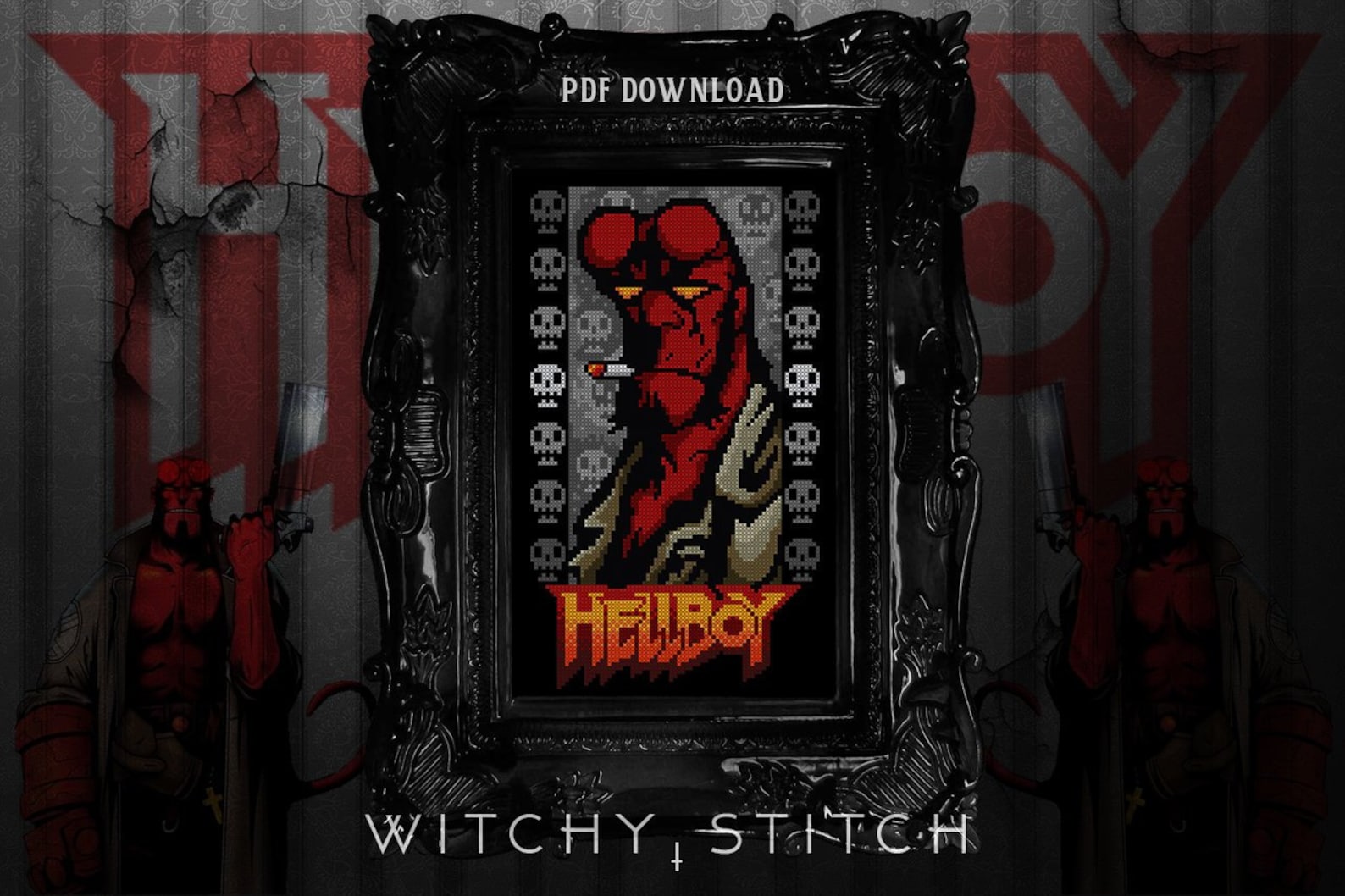 Hellboy - Cross Stitch Pattern - 3 Versions! Modern, Comic Book, Dark ...