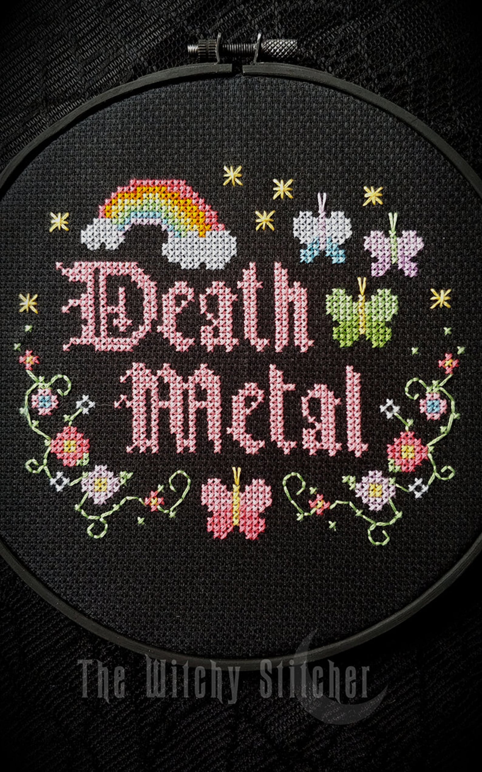 Death Metal Gothic Cross Stitch Pattern Hail Satan Black | Etsy