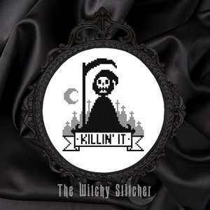 Killin It - Grim Reaper Gothic Cross Stitch Pattern - Modern, Funny ...