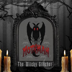 Mothman - Cross Stitch Pattern - Cryptid, Point Pleasant, Moth, Creepy, Cryptozoology, Lurk ...