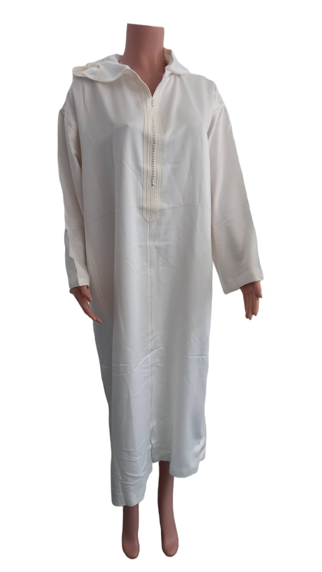 Handmade White Cotton Moroccan Djellaba, Hooded Caftan, 49" - Etsy