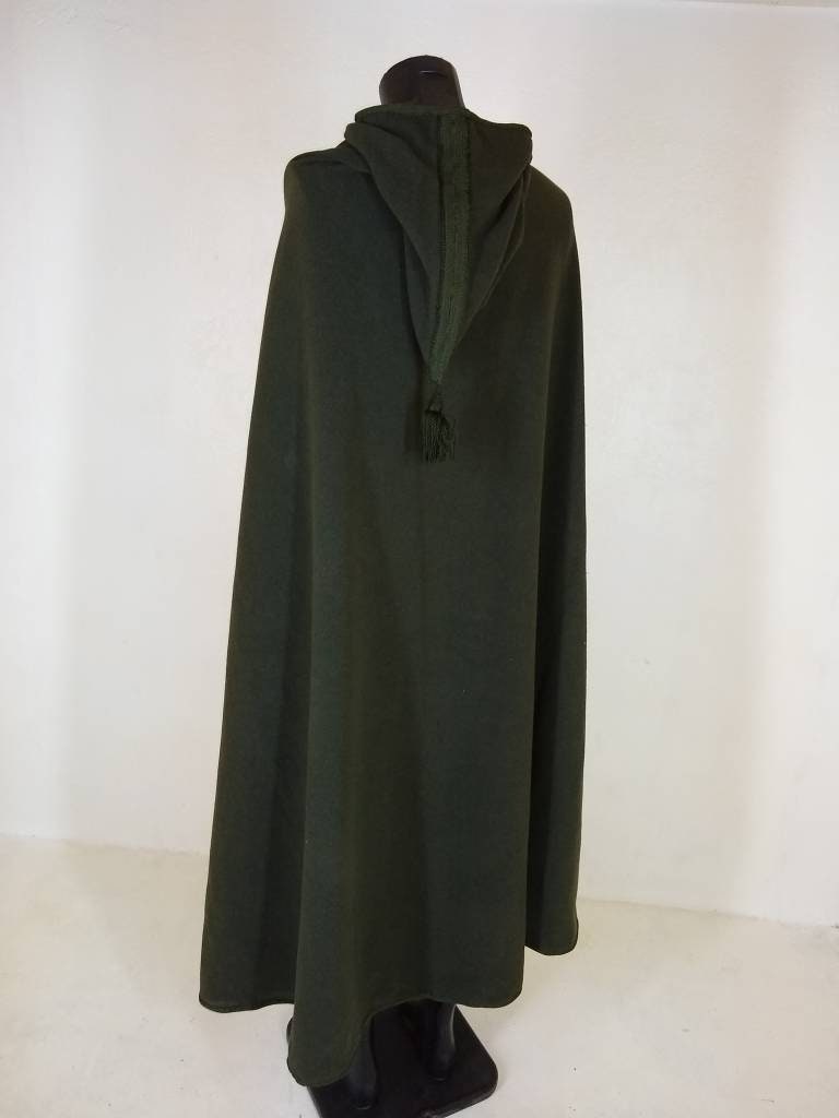Handmade Long Wool Blend Lined Hooded Green Cape/cloak With