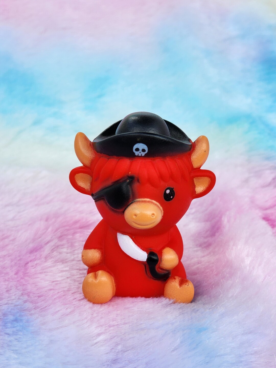 Red Pirate Highland Cow Cute Novelty Gift Cow Lover Rubber Animal ...