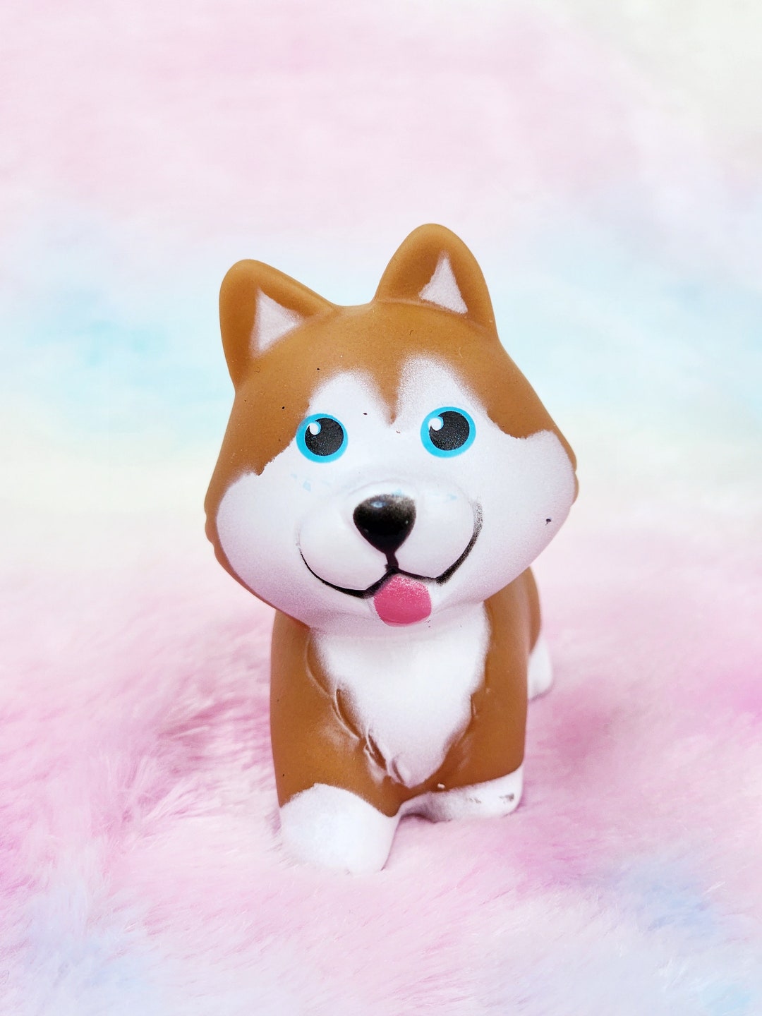 Husky Dog Pet Animal Themed Brown Rubber Figure Rubber Animal Animals ...