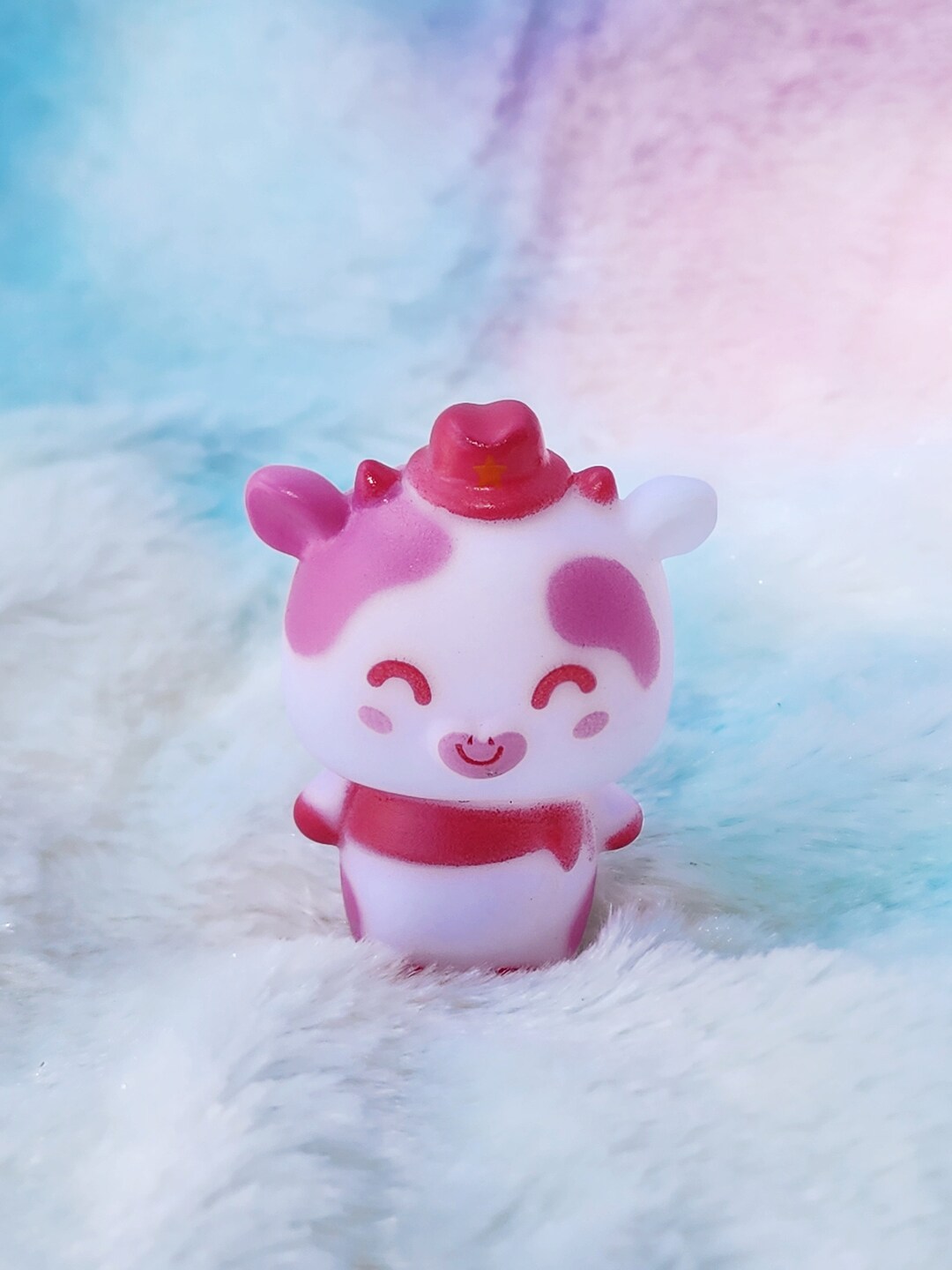 Pink Cowboy Cow Farm Animal Themed Pink Rubber Figure Rubber Animal ...