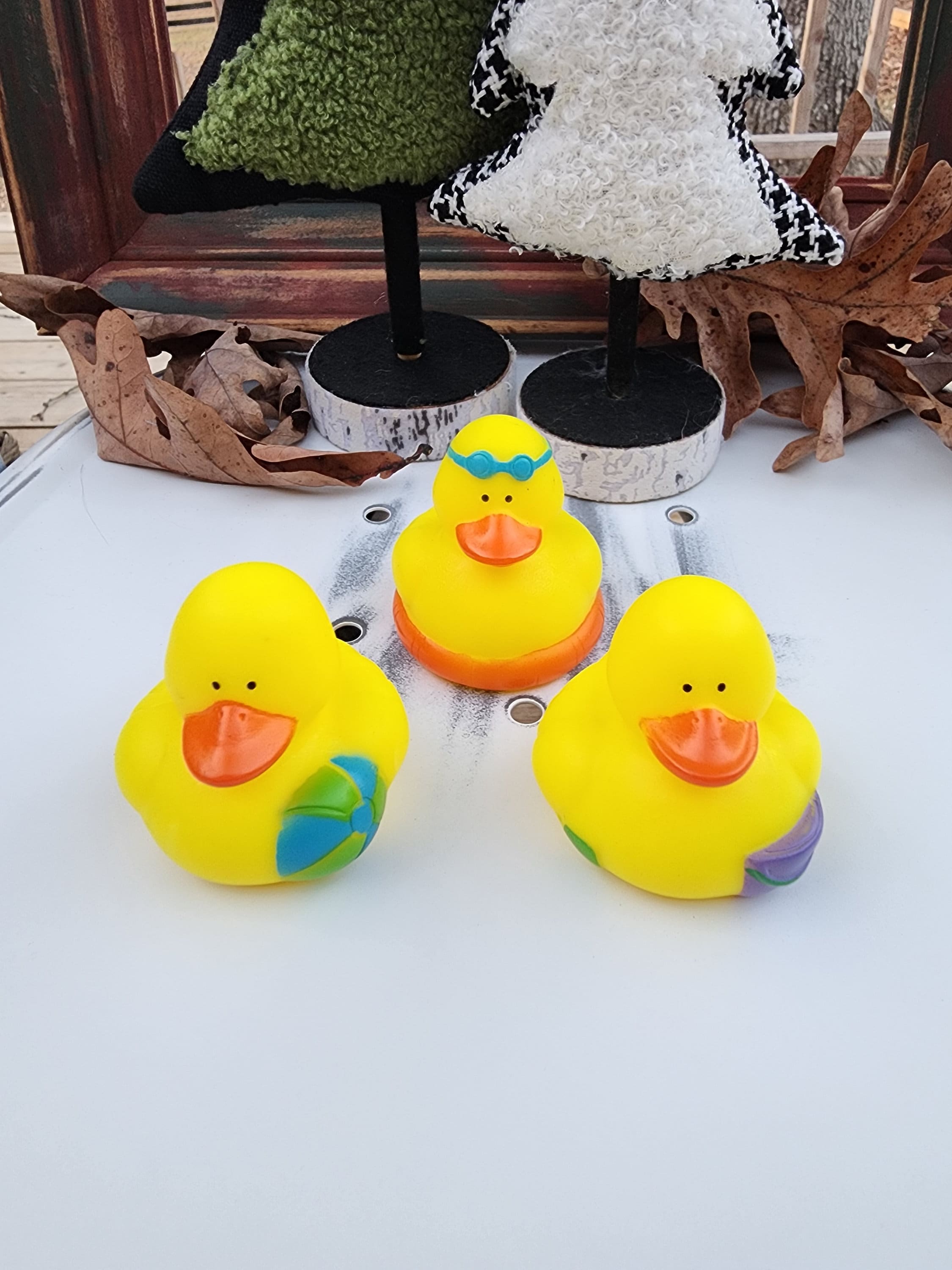 Fun Beach Themed Yellow Rubber Duck Ducks Inner Tube Beach Ball Sand ...