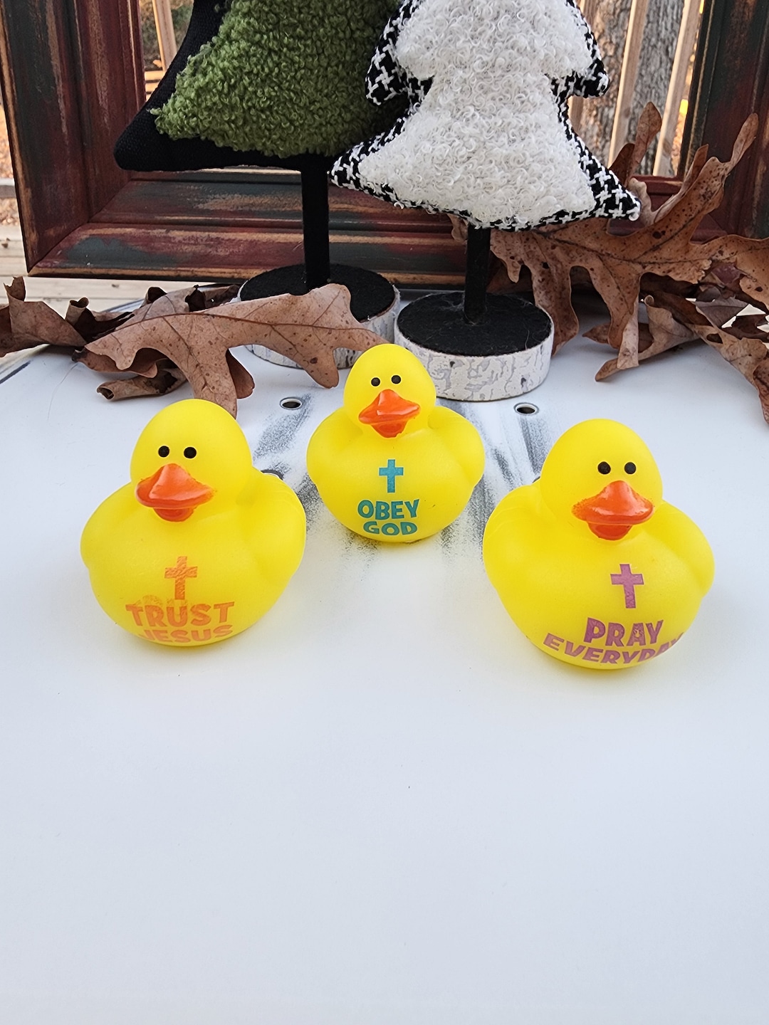 Trust Obey Pray Jesus Themed Yellow Rubber Duck Ducks - Orange Purple ...