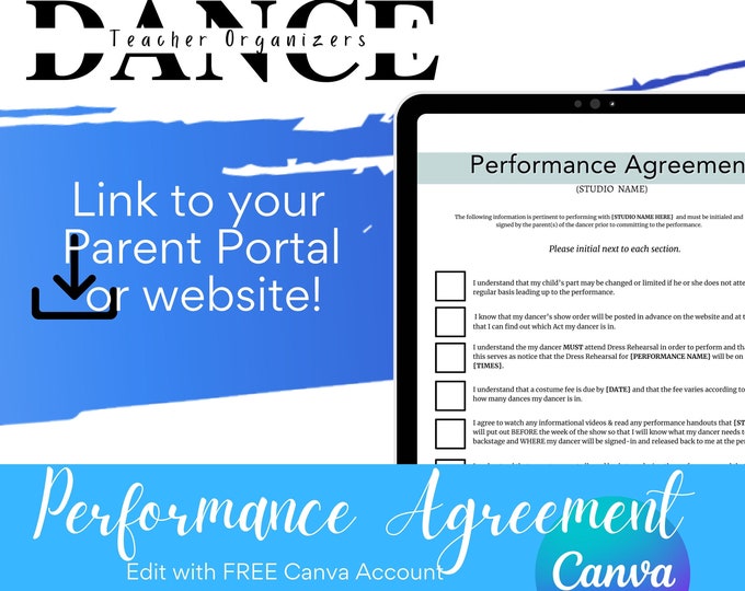 Editable Dance Studio Performance Agreement Template, Customizable ...