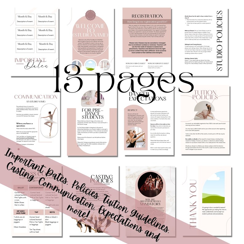Editable Dancer Handbook for Dance Studios, Dance Teachers, Ballet ...