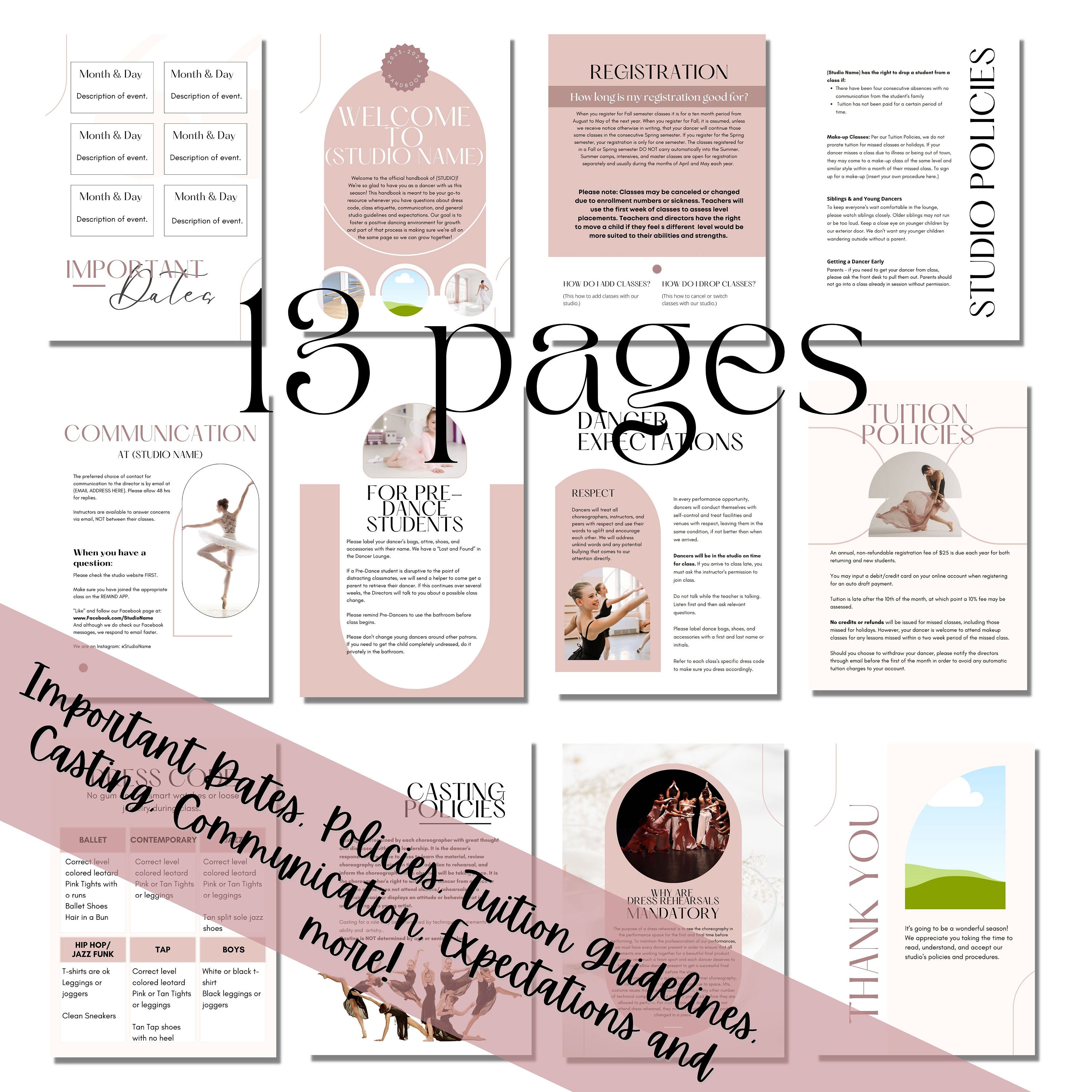 Editable Dancer Handbook for Dance Studios, Dance Teachers, Ballet ...