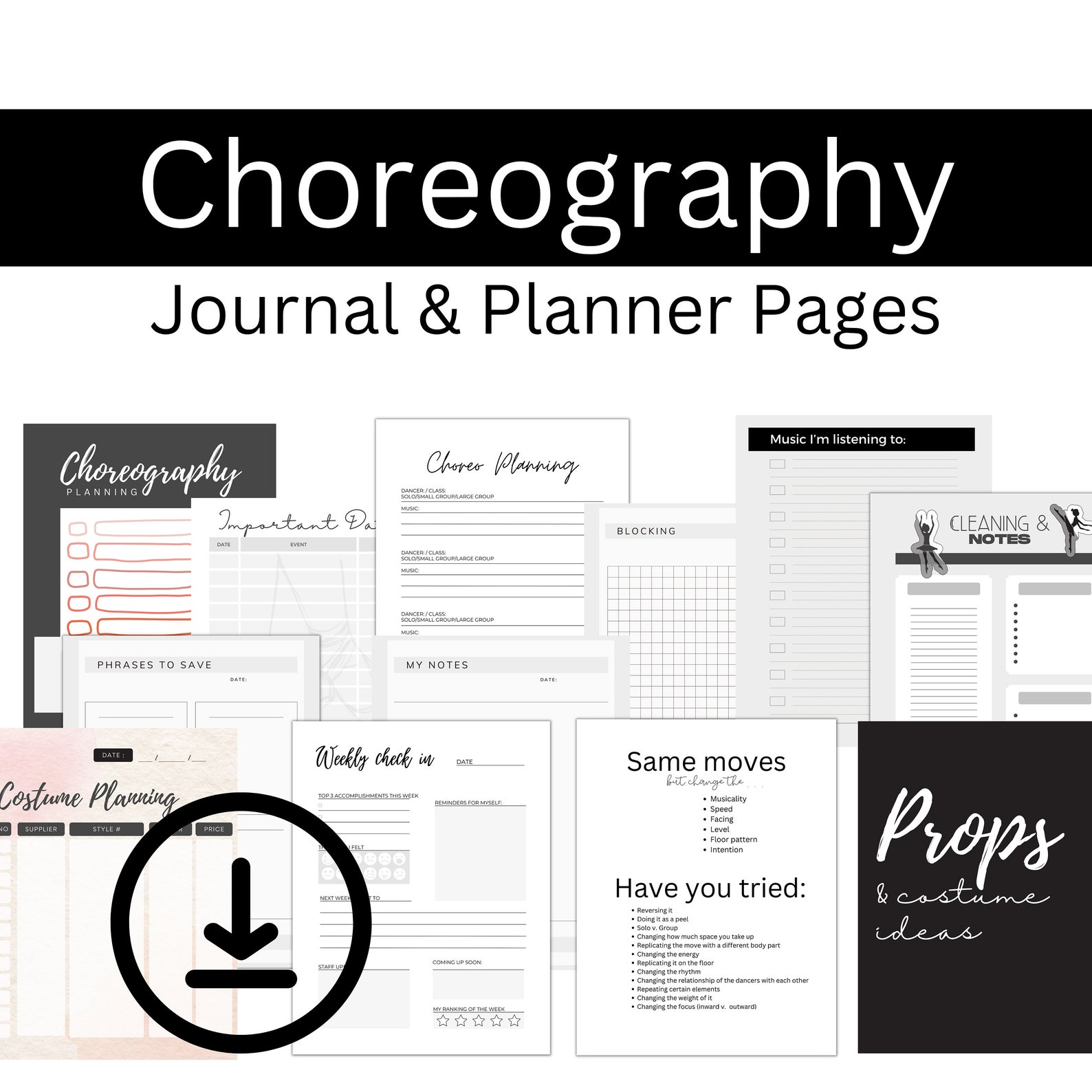 Dance Teacher Choreography Planner, Printable Pages, Downloadable ...