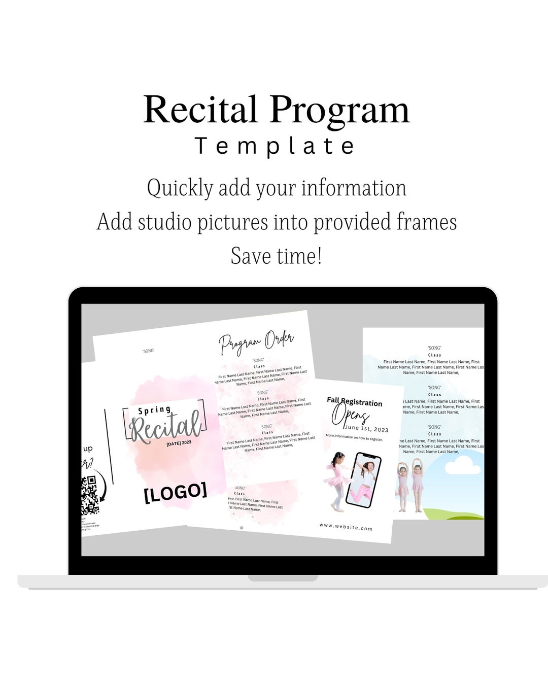 Recital Program Template for Dance Teachers, Ballet Studio, Digital ...