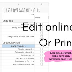Ballet Syllabus Skill Checklist Dance Planner Organizer - Etsy