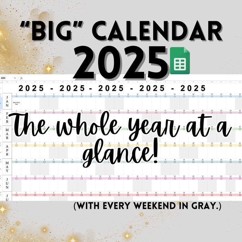 BIG 2025 Calendar, Giant Digital Calendar Template, Monthly Planner ...