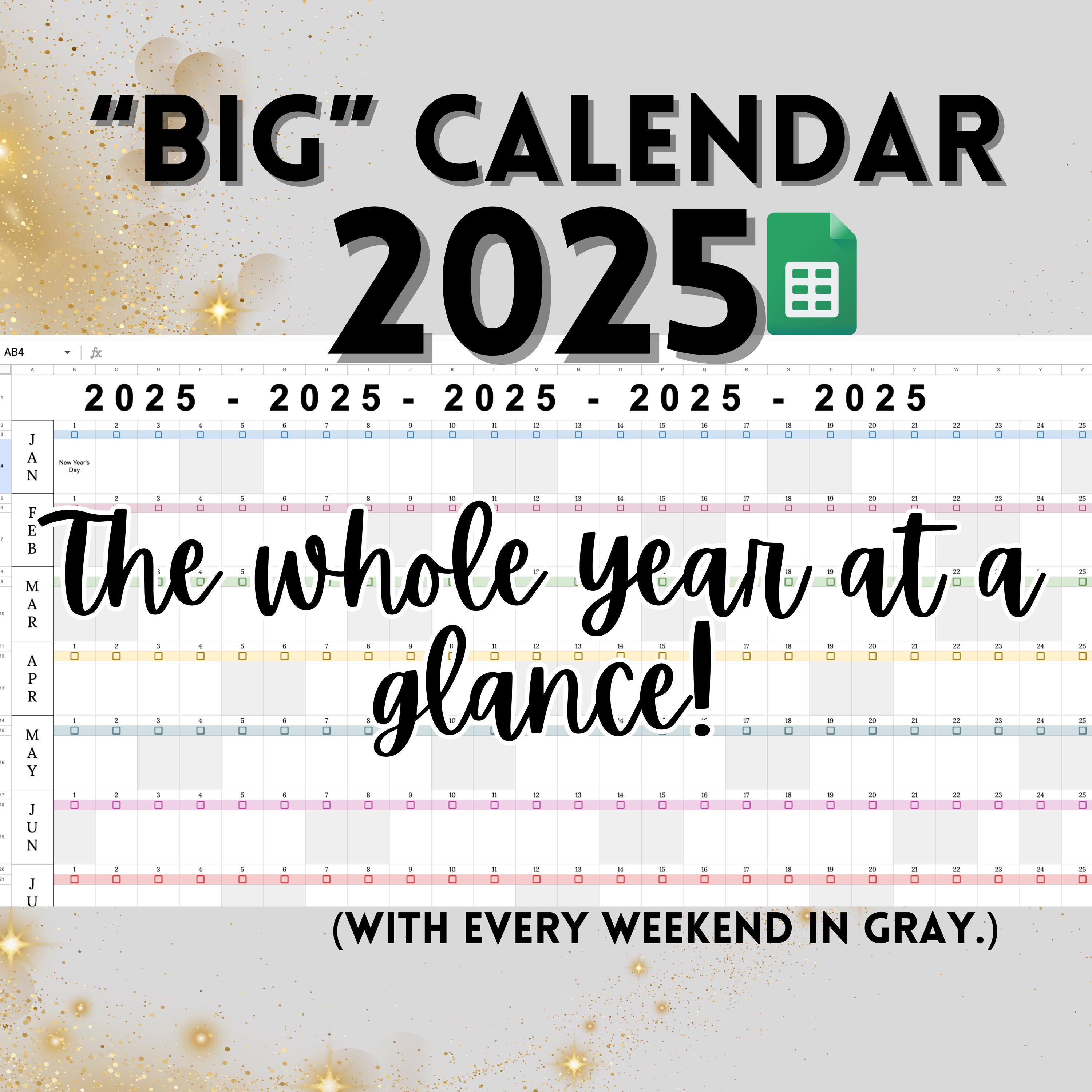 BIG 2025 Calendar, Giant Digital Calendar Template, Monthly Planner ...