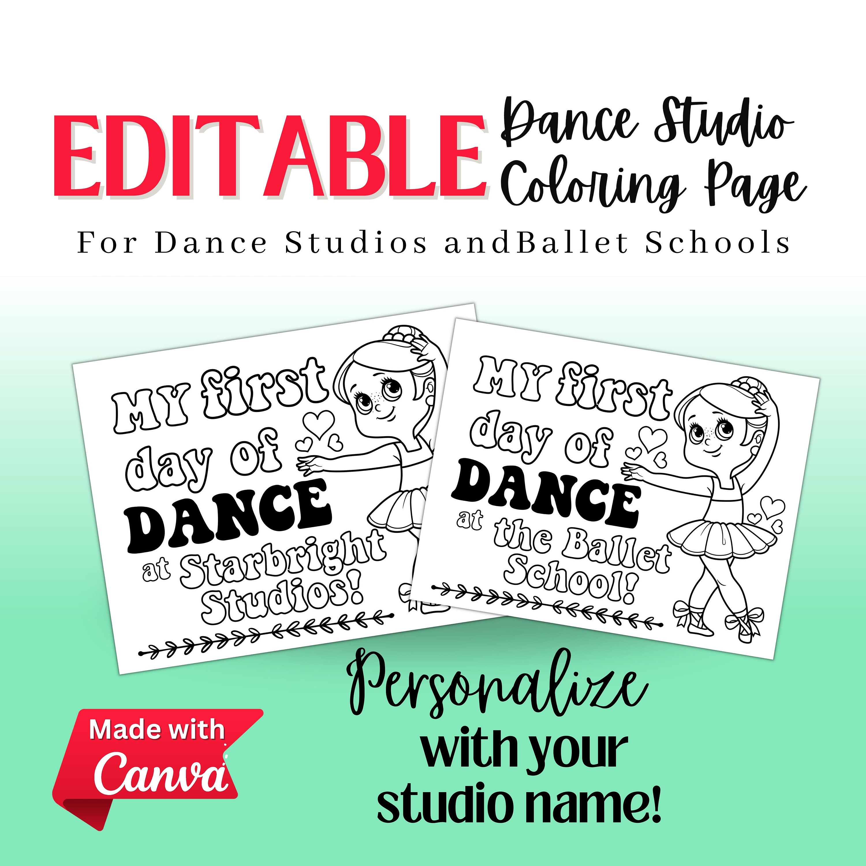 Editable Ballet School Dance Studio Coloring Page, First Day of Dance ...