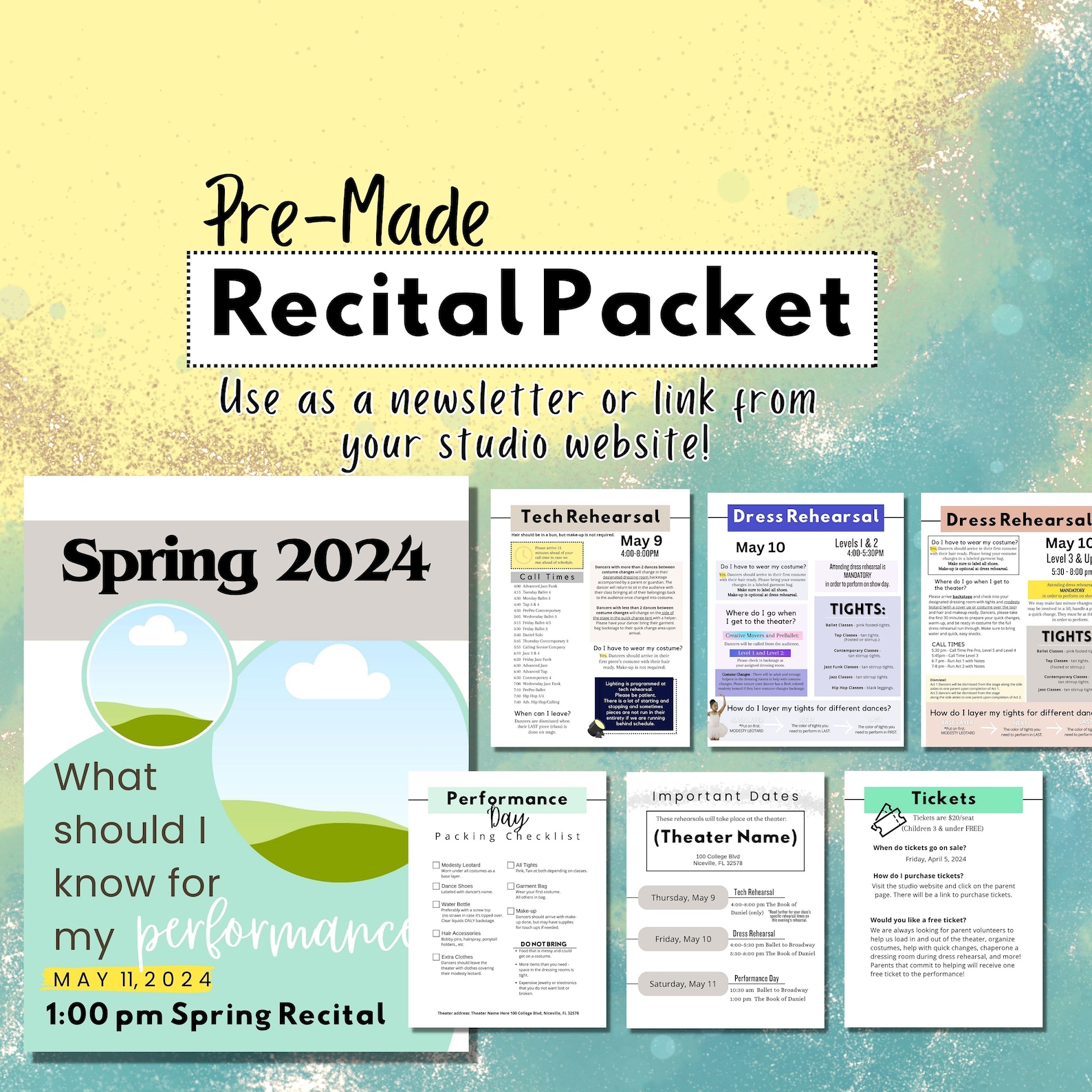 Editable Recital Newsletter, Parent and Student Performance Packet for ...