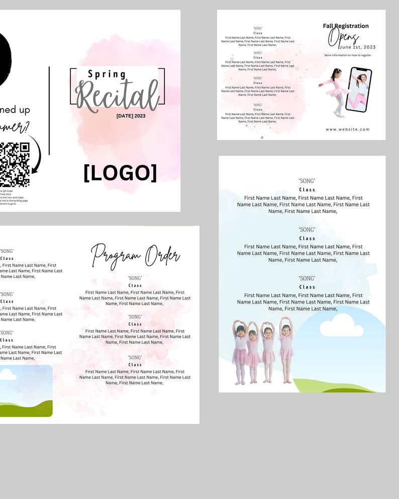 Recital Program Template for Dance Teachers, Ballet Studio, Digital ...