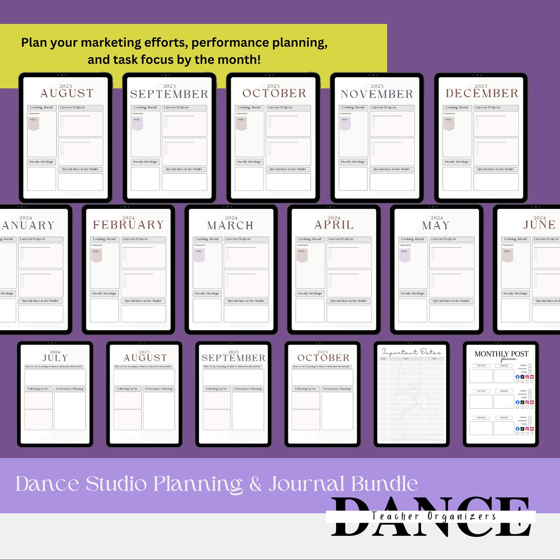 Dance Teacher, Dance Studio Ballet Planner and Organizer Pack, Quick ...