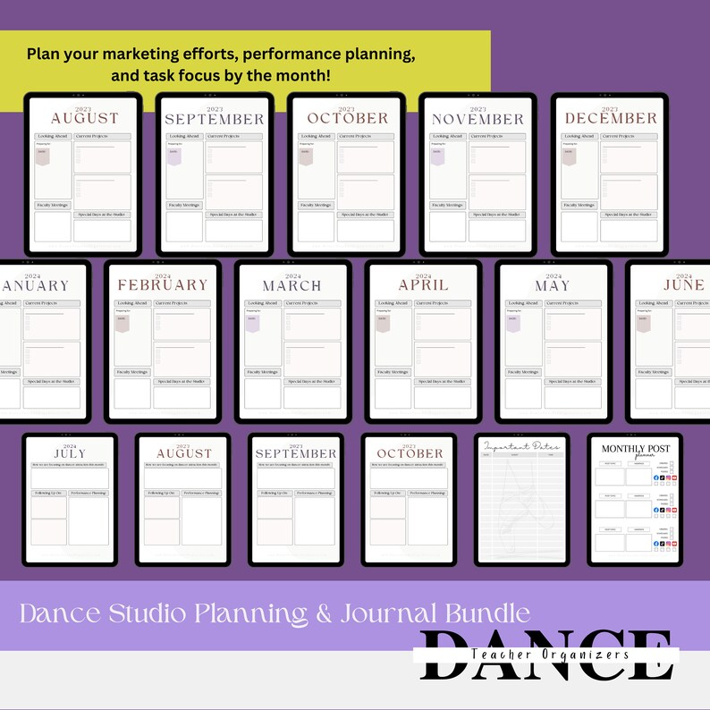 Dance Teacher, Dance Studio Ballet Planner and Organizer Pack, Quick ...