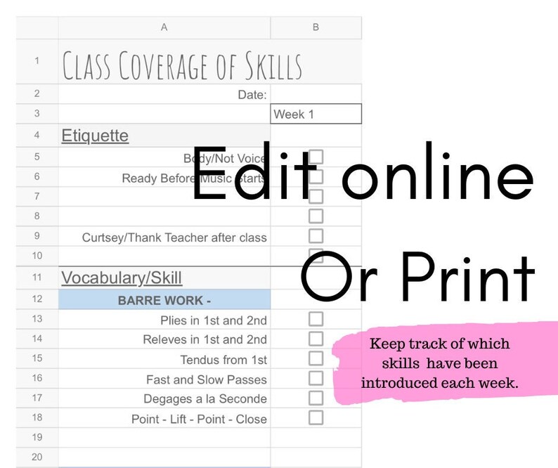Ballet Syllabus Skill Checklist Dance Planner Organizer - Etsy