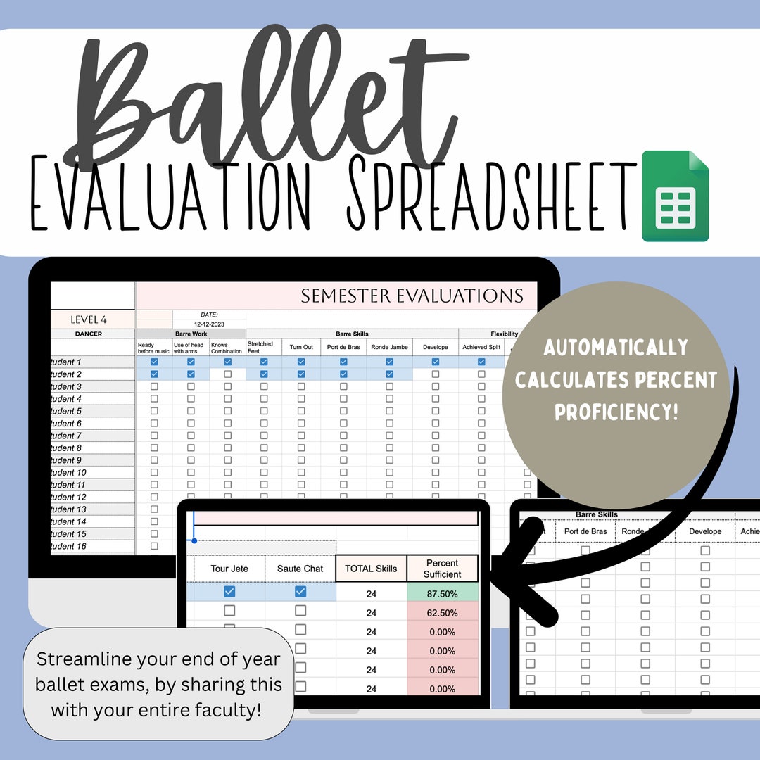 Dance Teacher Editable Ballet Evaluation Exam Spreadsheet, Ballet Class ...