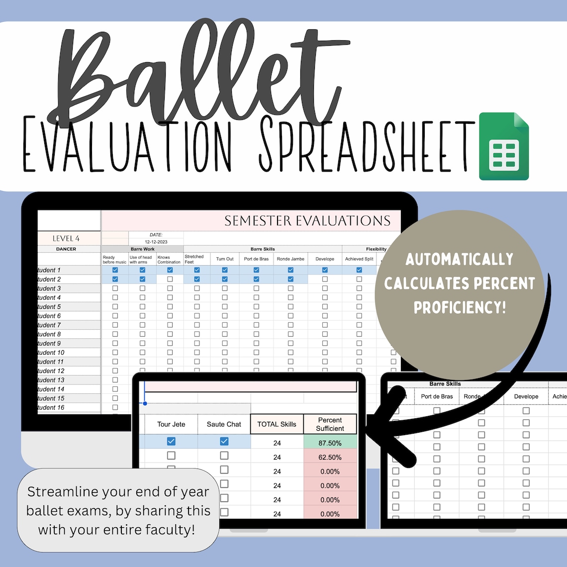 Dance Teacher Editable Ballet Evaluation Exam Spreadsheet, Ballet Class ...